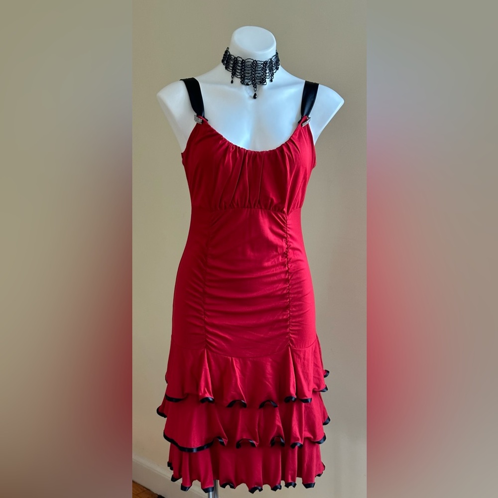 Venus Mini Red Dress Black Lace Lining Ruffled Hem Sa… - Gem